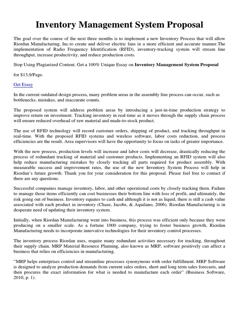 Inventory Management System Proposal | PDF | Inventory | Radio Frequency Identification