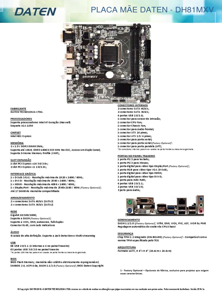 DH81MXV Placa Mae Daten | PDF | USB | Arquitetura de computadores