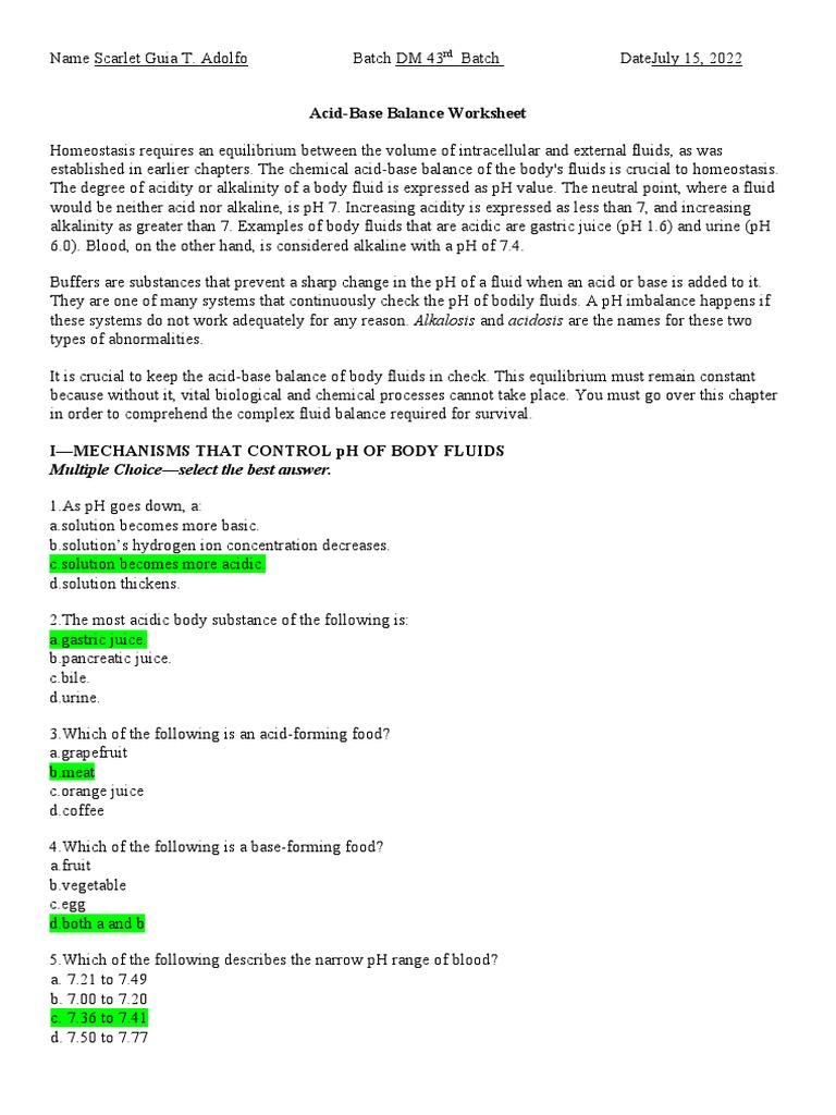 Acid-Base-Balance-Worksheet-Adolfo | PDF | Ph | Physiology