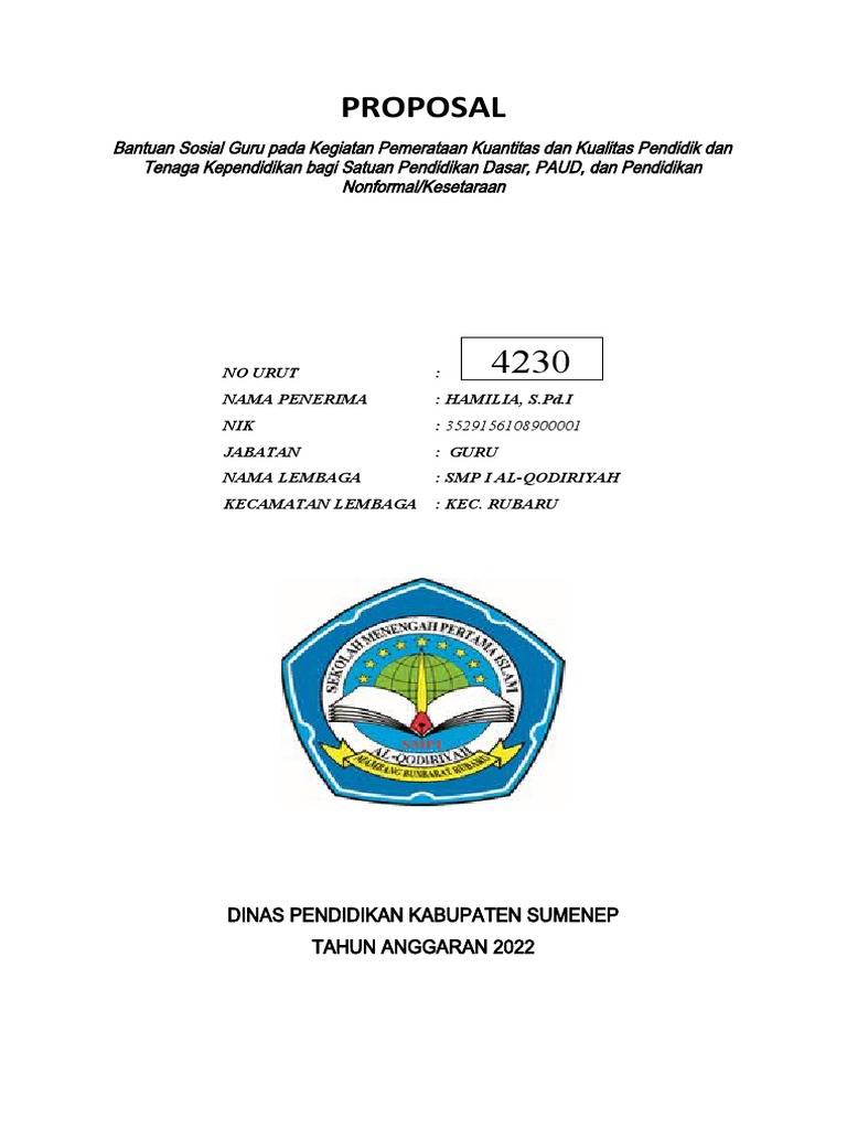 Proposal Bansos Guru Non PNS 2022 | PDF