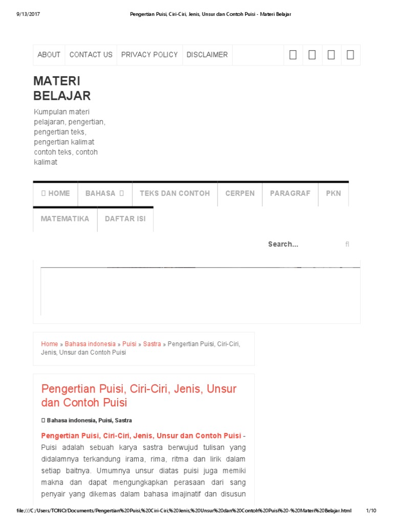 Pengertian Puisi, Ciri-Ciri, Jenis, Unsur Dan Contoh Puisi - Materi ...
