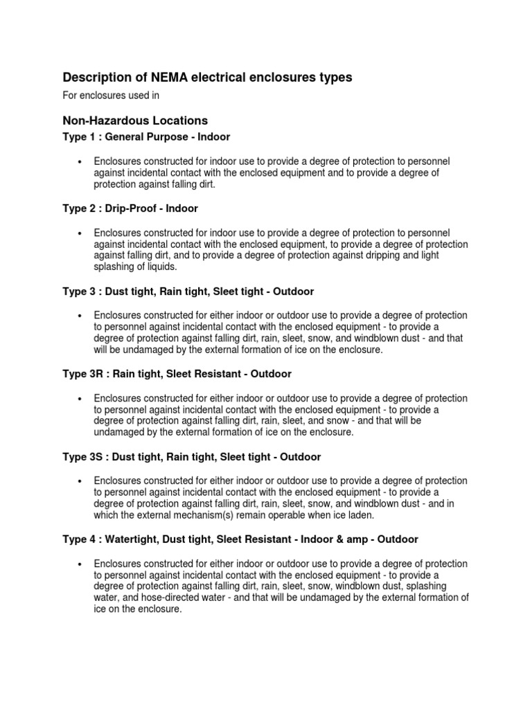 Description of NEMA Electrical Enclosures Types | PDF | Electricity ...