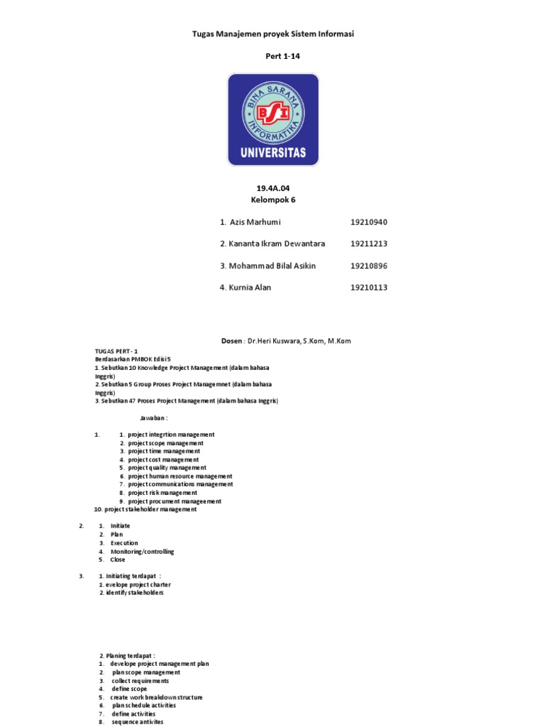 Tugas MPSI P1-P14 - Kelompok 6 - 19.4A.04 | Download Free PDF | Project Management | Systems Theory