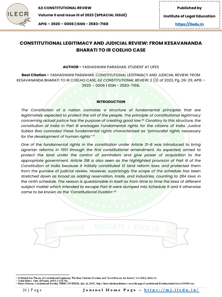 Constitutional Legitimacy and Judicial Review: From Kesavananda Bharati ...