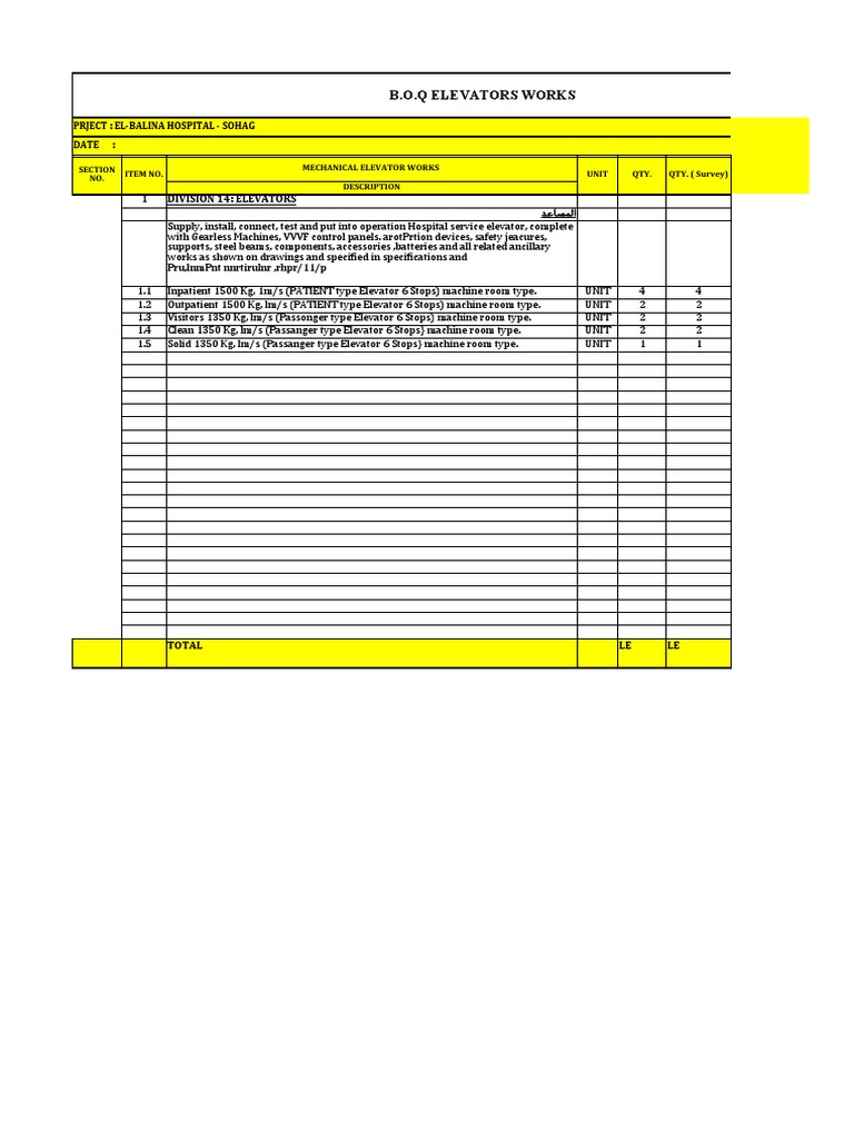06- Elevators boq | PDF