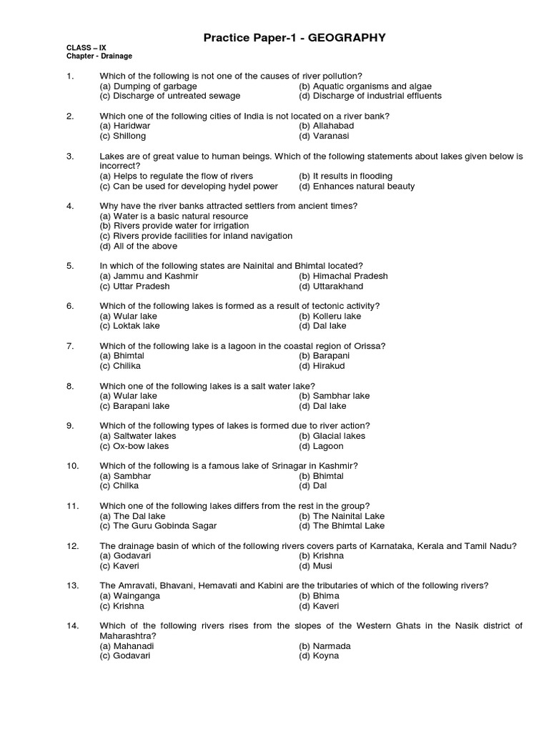 1. Practice Test-SST (Geography)_Drainage_Class_IX_ANM_20.04.2021 | PDF ...