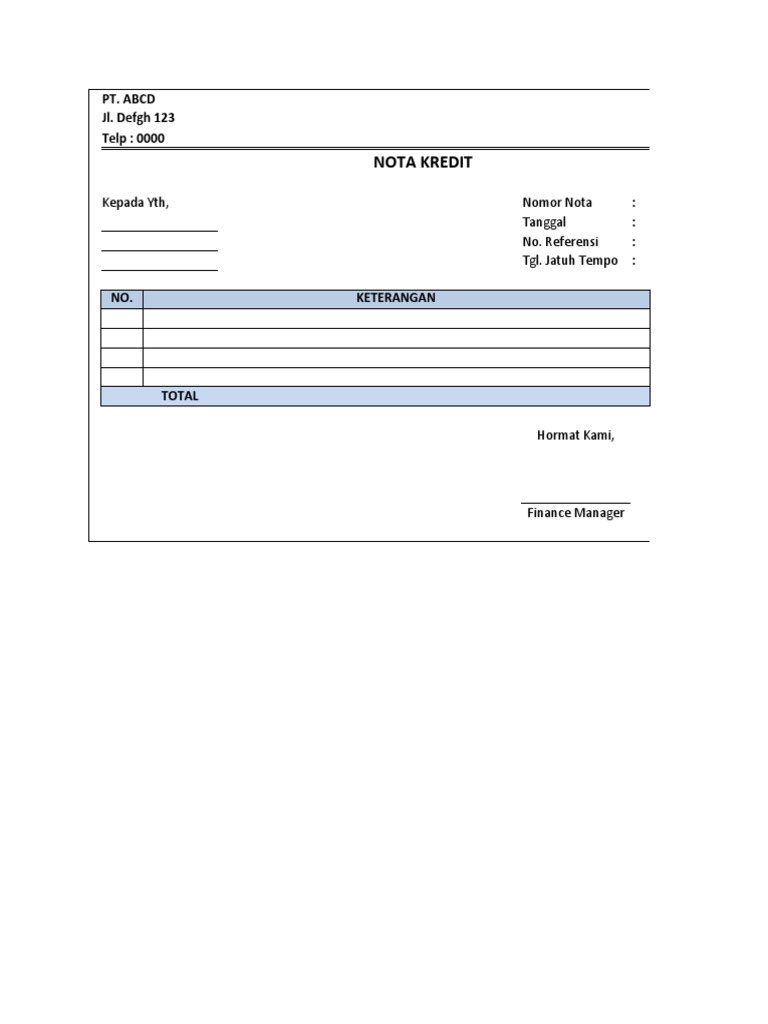 Contoh Format Nota Kredit PT. ABCD | PDF