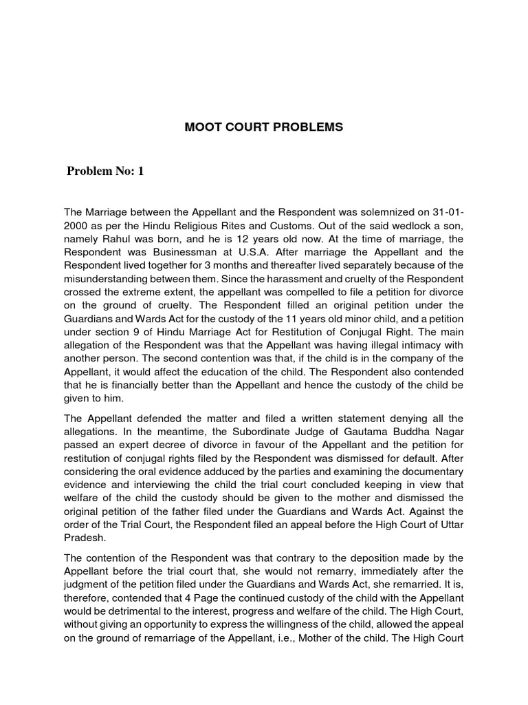 Moot Court Problem of Student | PDF | Divorce | Prosecutor