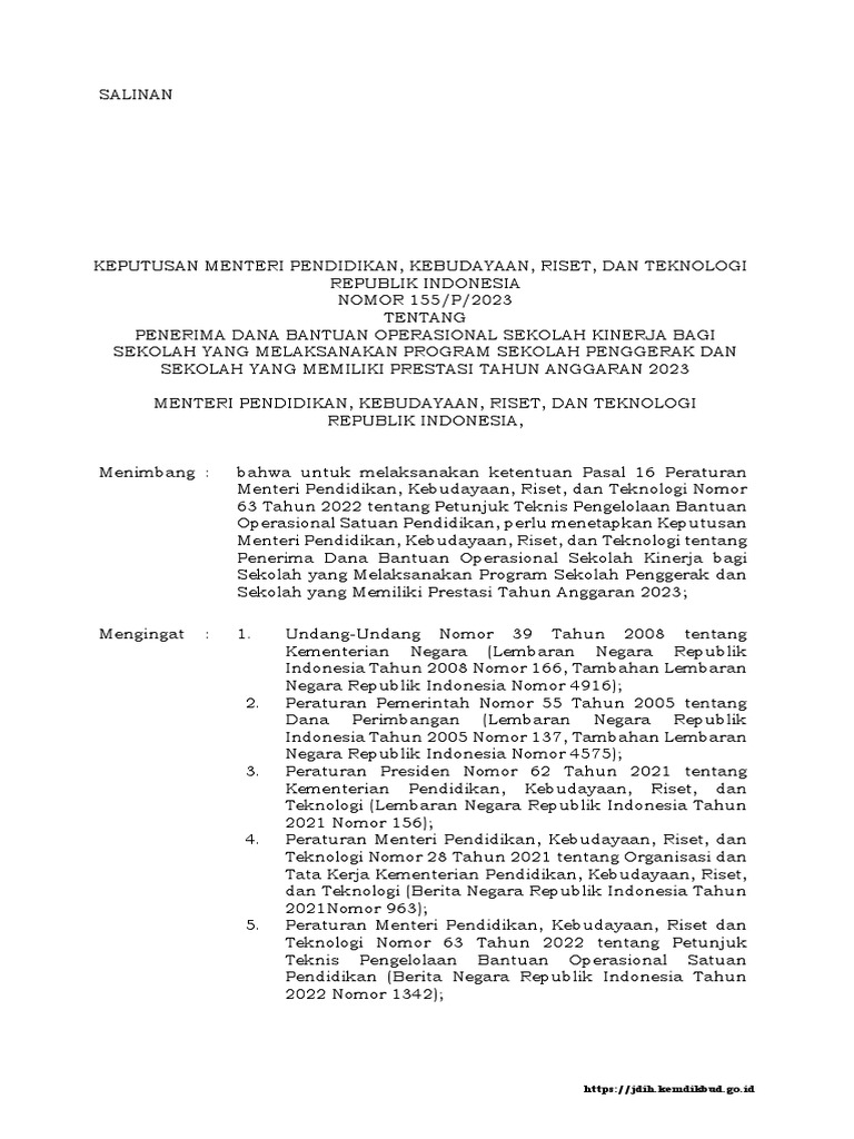 Salinan Batang Tubuh Kepmen 155 P 2023 Pdf