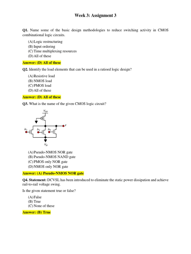 Week3 Assignment3 Solutions | Download Free PDF | Logic Gate | Cmos