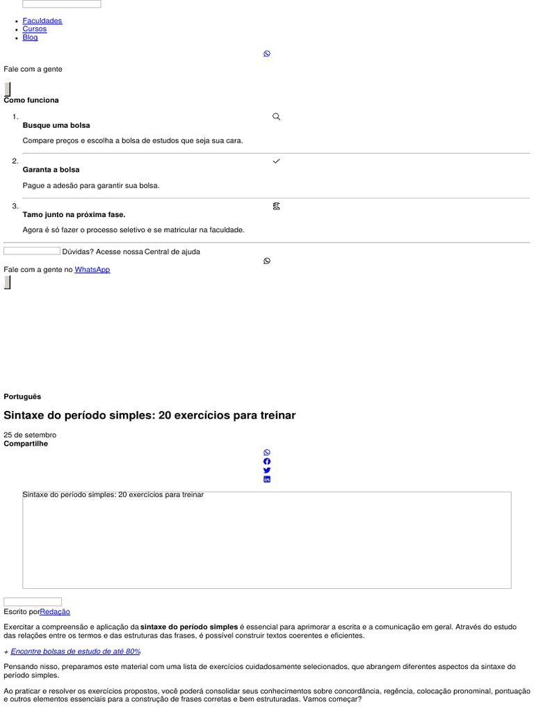 Sintaxe Do Período Simples 20 Exercícios para Treinar | PDF | Assunto ...