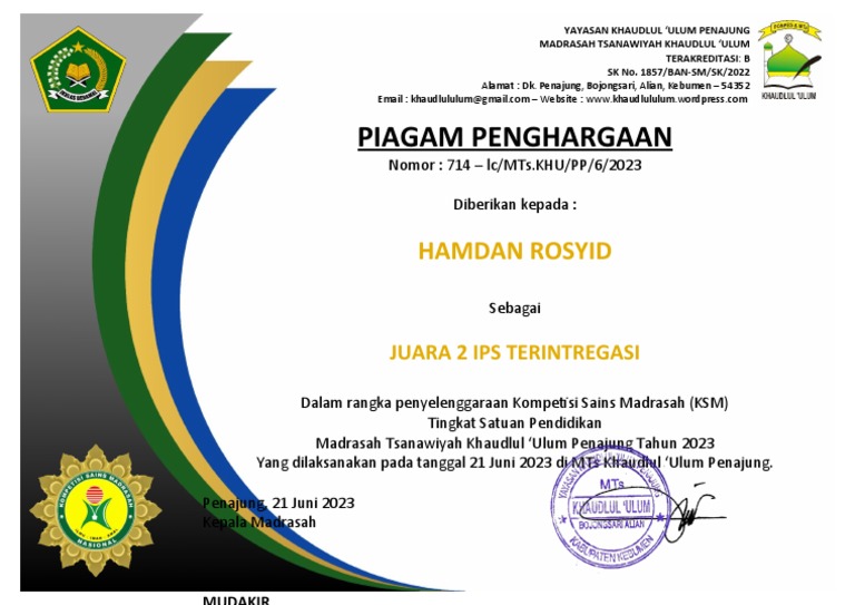 Piagam KSM TK Pendidikan | PDF