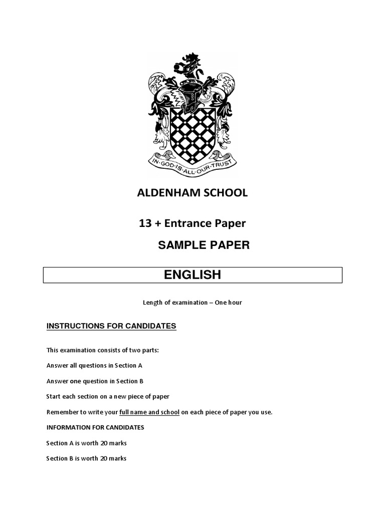 Aldenham School 13+ English Sample Paper | PDF | Sky | Grammar
