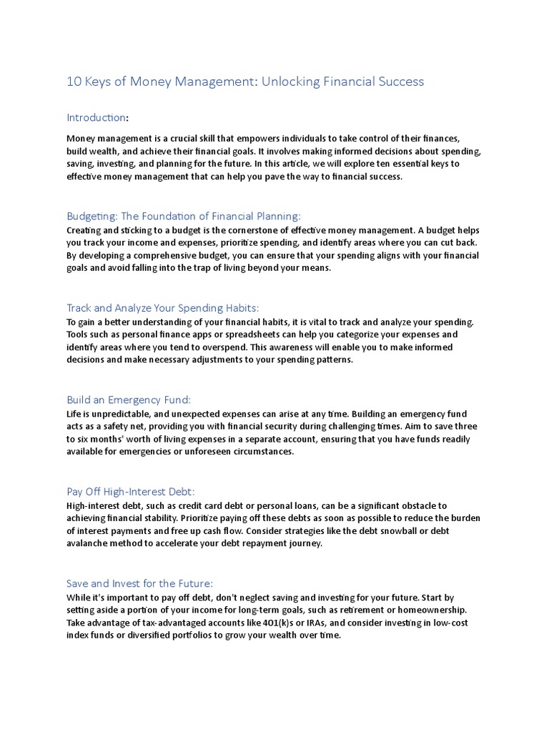 10 Keys of Money Management | PDF | Investing | Diversification (Finance)