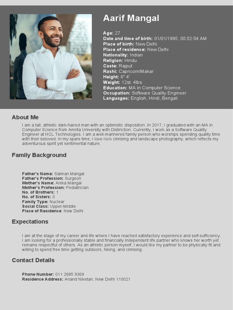 Biodata For Marriage Man | PDF