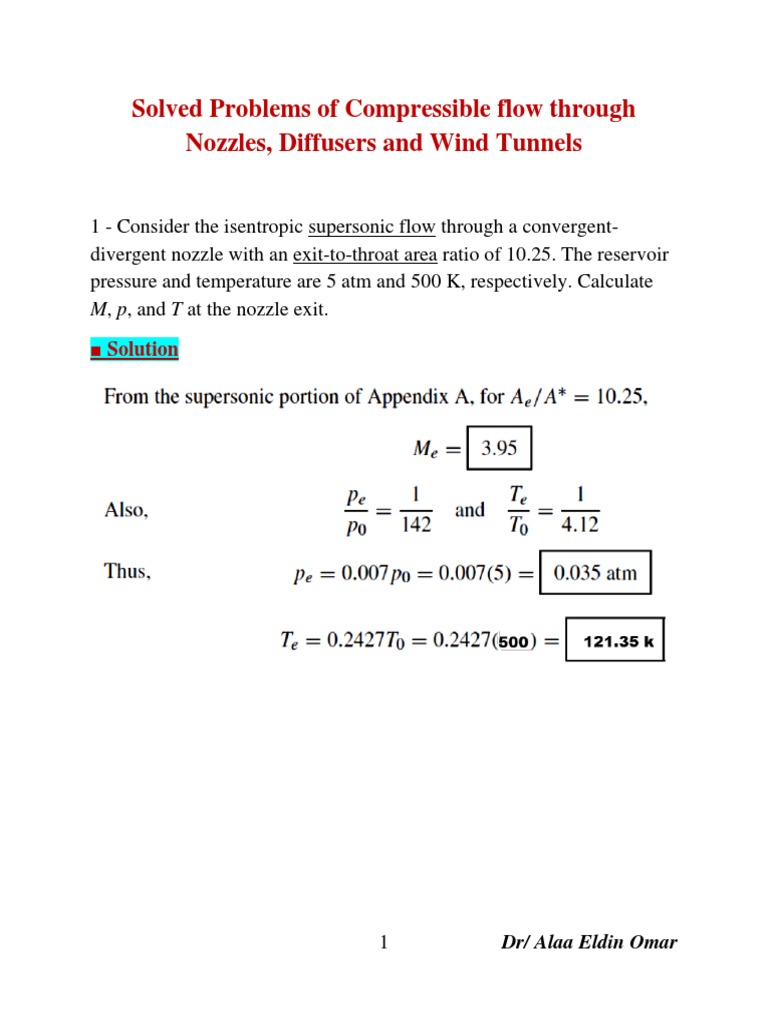 Solved Problems: Compressible Flow in Nozzles & Tunnels | PDF | Technology & Engineering