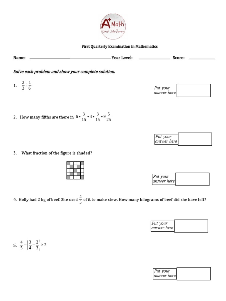 First Quarterly Examination in Mathematics | PDF | Mathematics