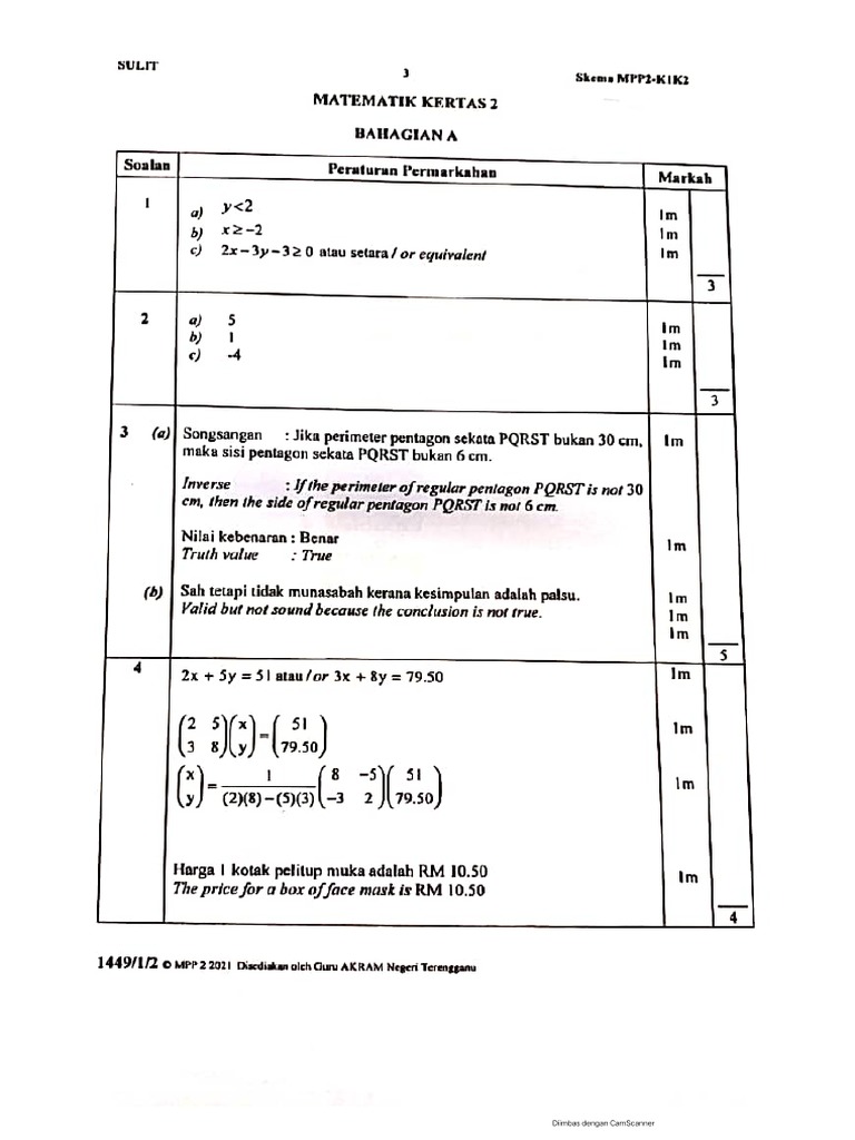 2021 Terengganu_MPP2 Math K2 Jawapan | PDF