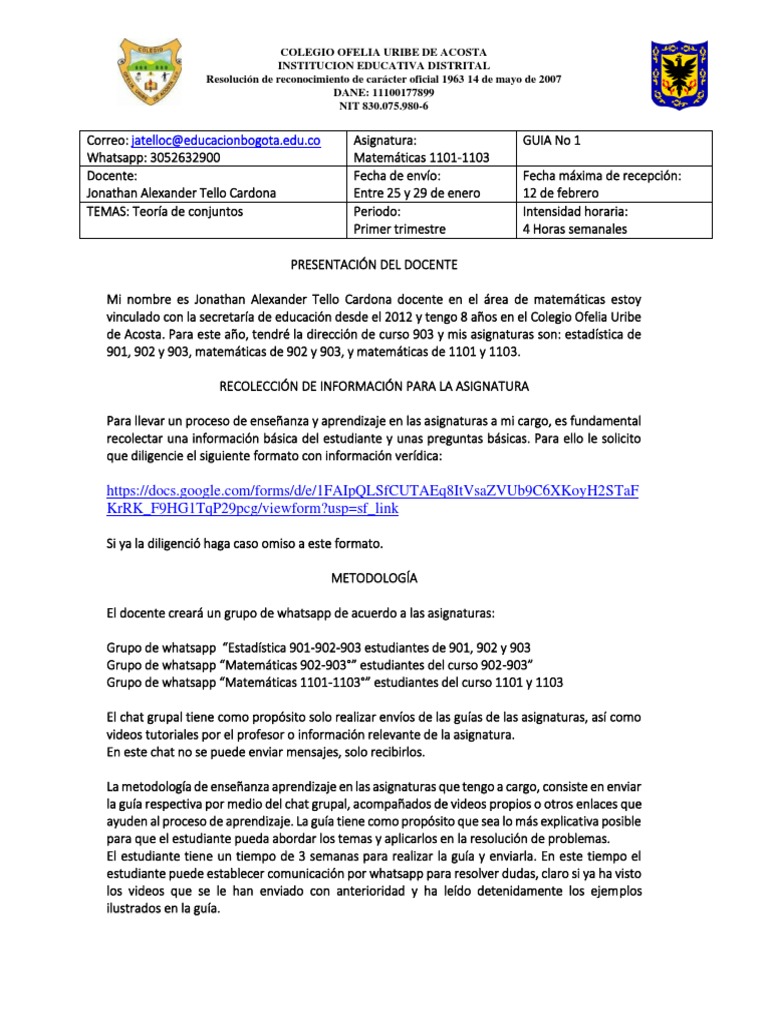Guía de Matemáticas: Teoría de Conjuntos | PDF | Conjunto (Matemáticas ...