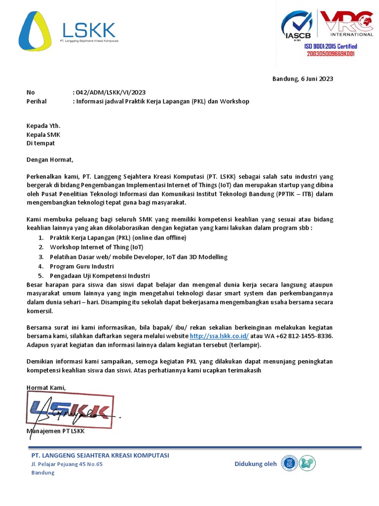 Surat Pemberitahuan Program LSKK | PDF