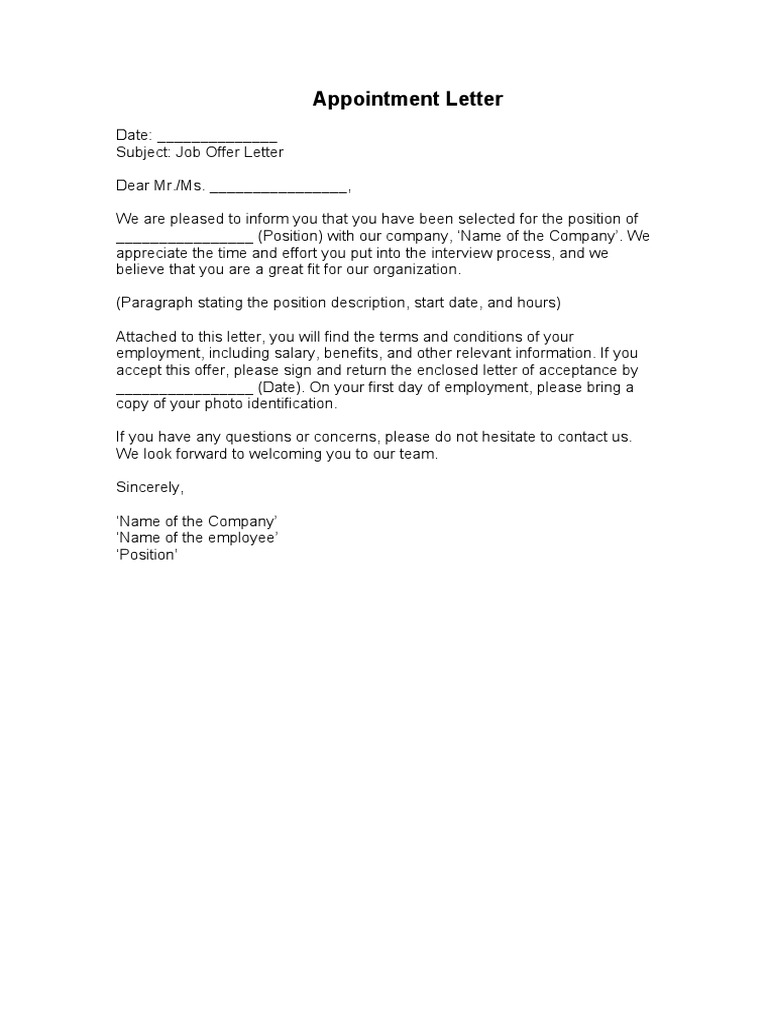 Job Offer Appointment Letter Template | PDF | Career & Growth | Business