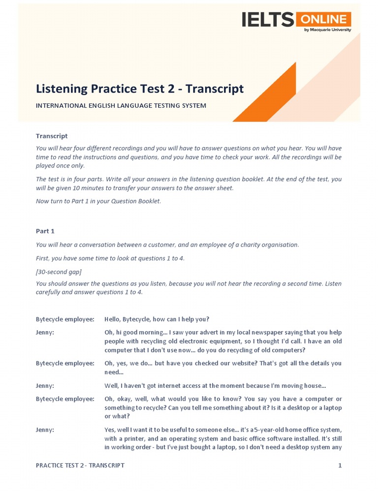 IELTS Listening Practice Test 2 Transcript Paper Based | PDF | Books