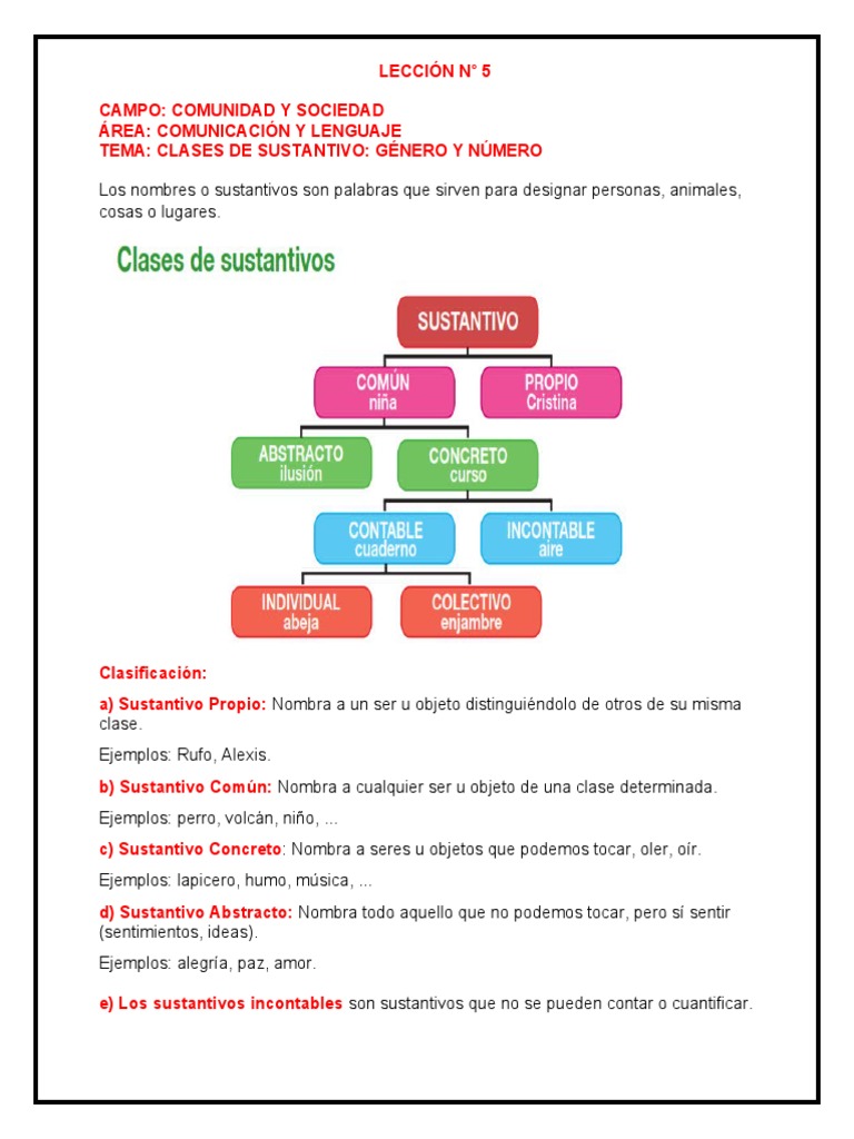 Lección #5 Leng | PDF | Sustantivo | Ciencia cognitiva