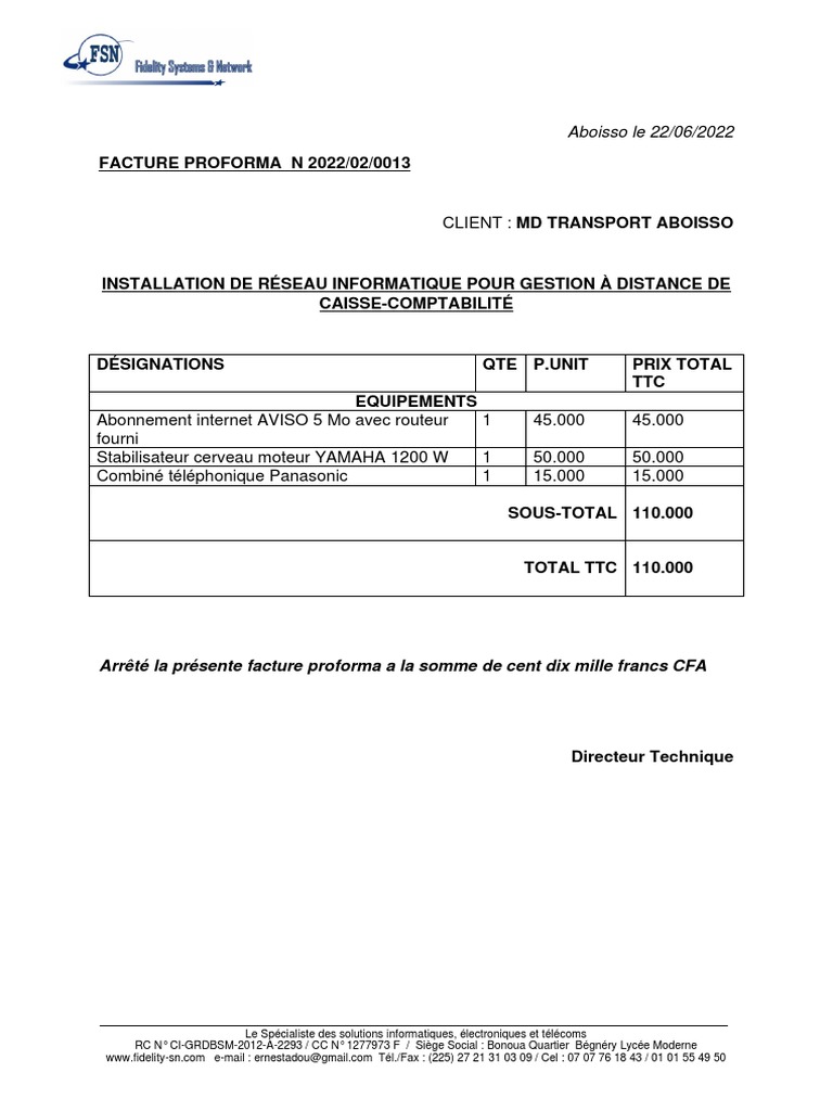 Facture Proforma pour MD Transport | PDF | Ordinateurs