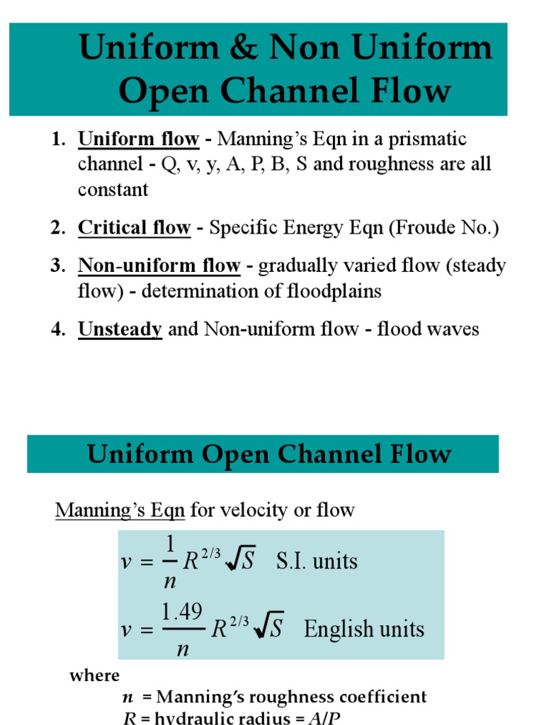 Uniform & Non Uniform Open Channel Flow - Critical Flow - Backwater ... Uniform & Non Uniform Open Channel Flow - Critical Flow - Backwater ...