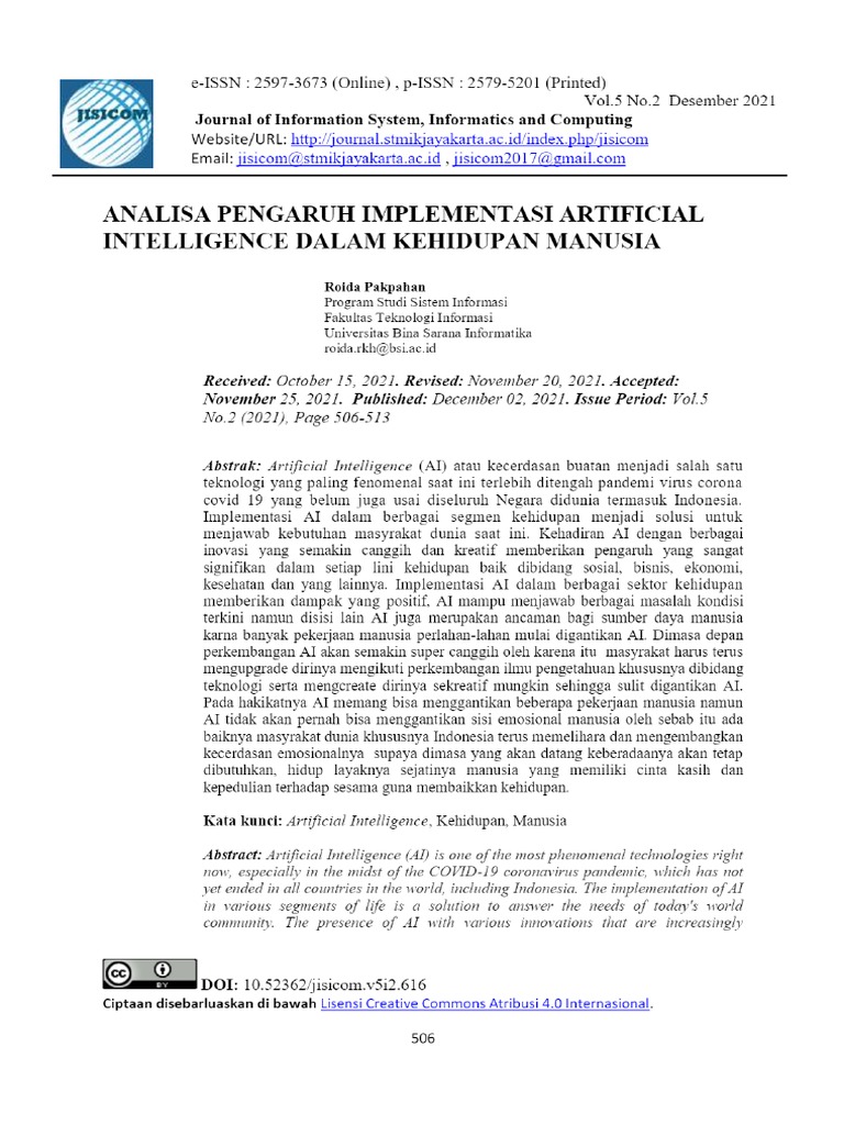 View of Analisa Pengaruh Implementasi Artificial Intelligence Dalam Kehidupan Manusia | PDF