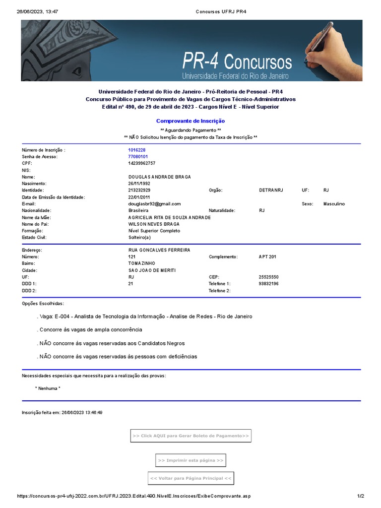 Concursos UFRJ PR4 | PDF