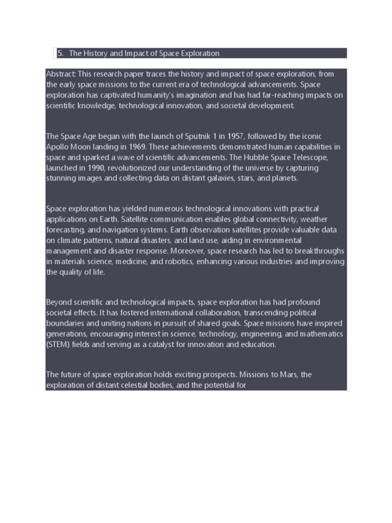 The History and Impact of Space Exploration | PDF