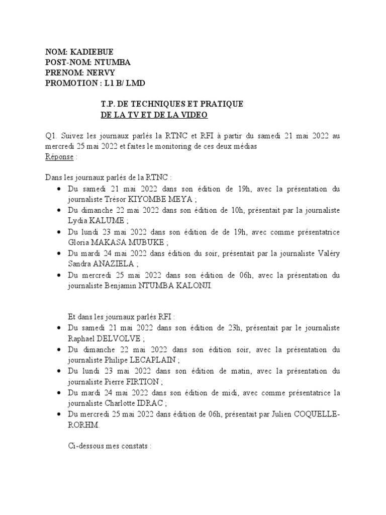 TP RTV | PDF | Télévision à ultra-haute définition | Télévision