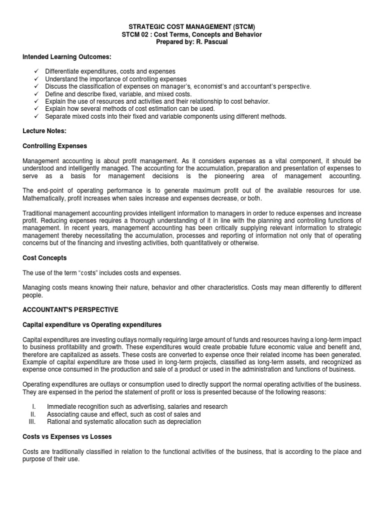 STCM 02CosttermsConceptsandBehavior | PDF | Coefficient Of ...
