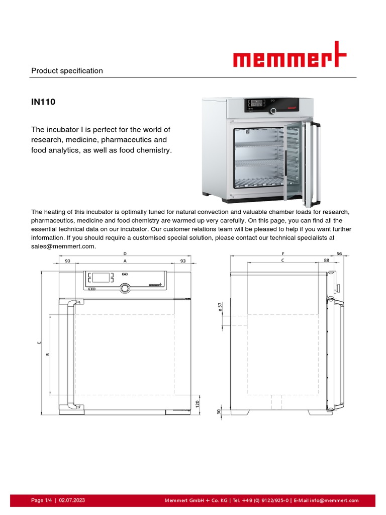 Memmert Incubator IN110 | PDF | Door | Temperature