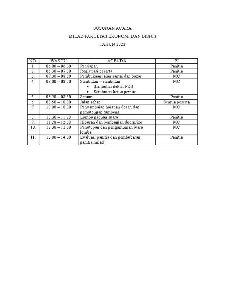 Susunan Acara Milad | PDF