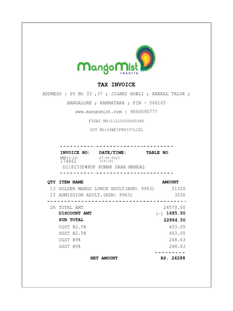 Mango Mist Receipt | PDF