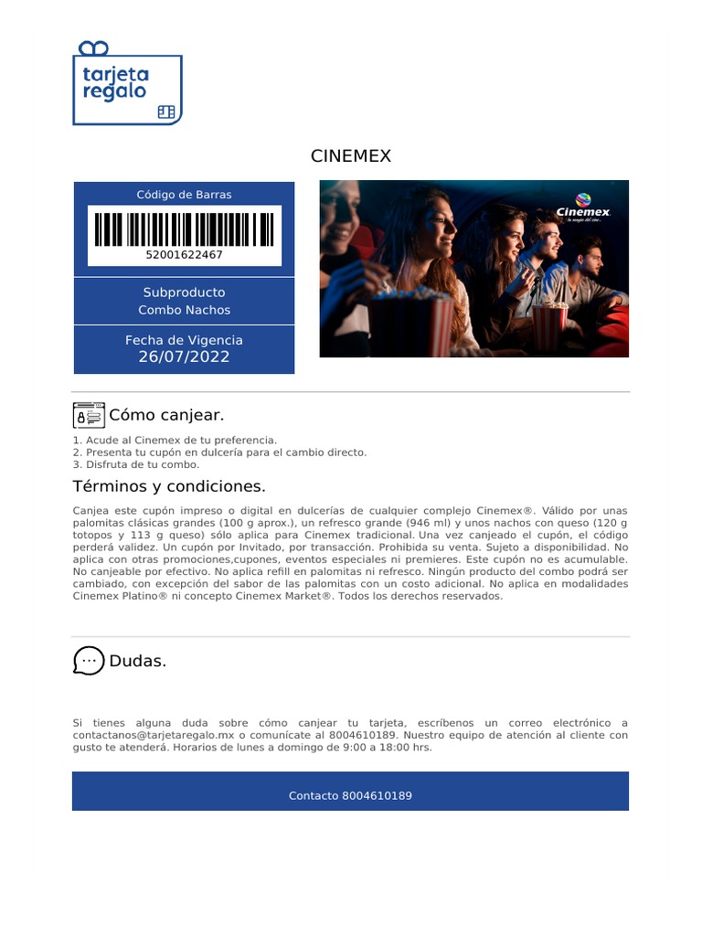 Cupón Combo Nachos Cinemex | PDF