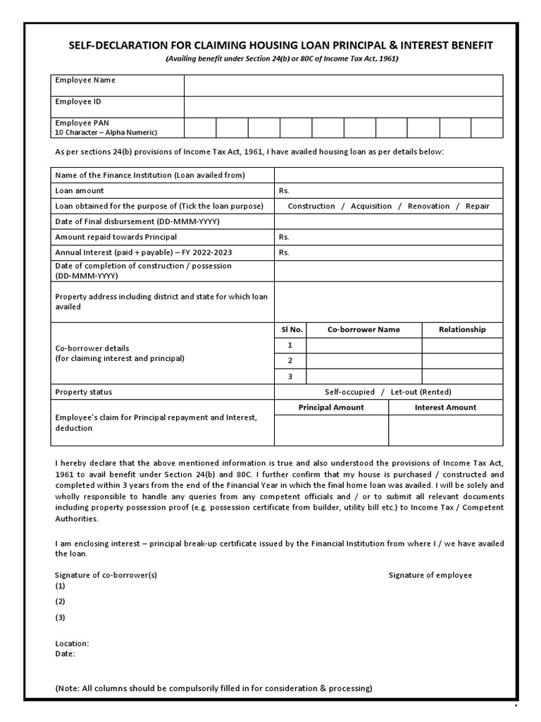 Housing Loan Declaration | PDF | Loans | Interest