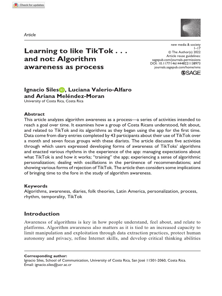 Tiktok Recommendation Algorithm | PDF | Experience | Social Media