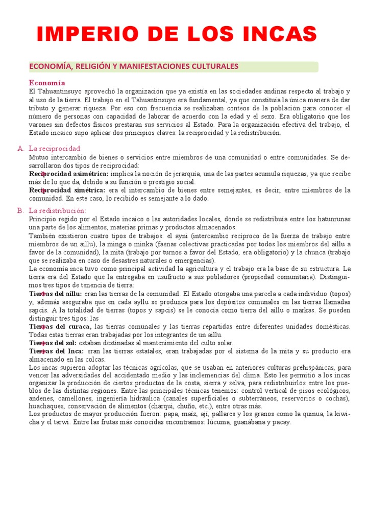 Ficha Imperio Incaico II | PDF | Imperio Inca | Andes
