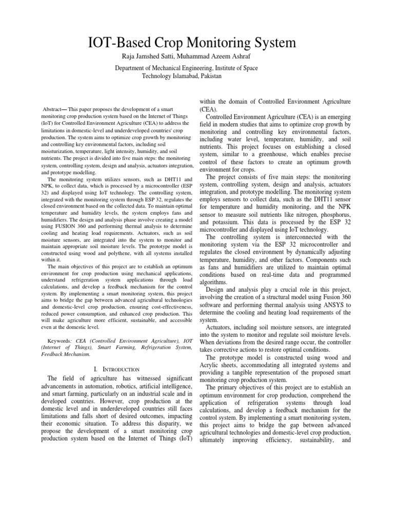 IOT-Based Crop Monitoring System | PDF | Agriculture | Internet Of Things IOT-Based Crop Monitoring System | PDF | Agriculture | Internet Of Things