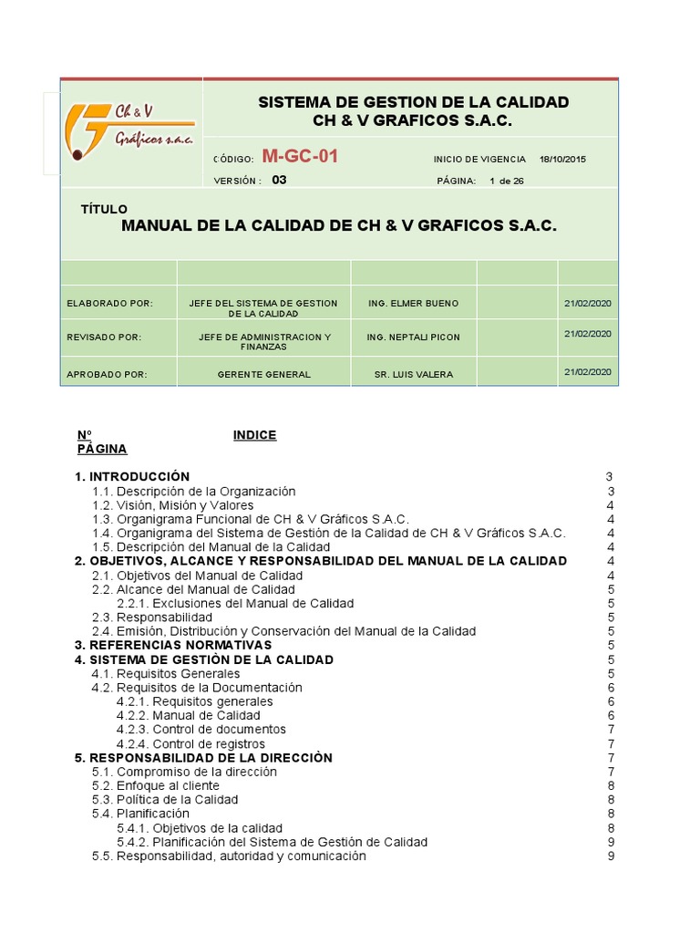 MANUAL - de - CALIDAD M-GC-001 Version 03 | Descargar gratis PDF | Calidad (comercial) | Sistema ...