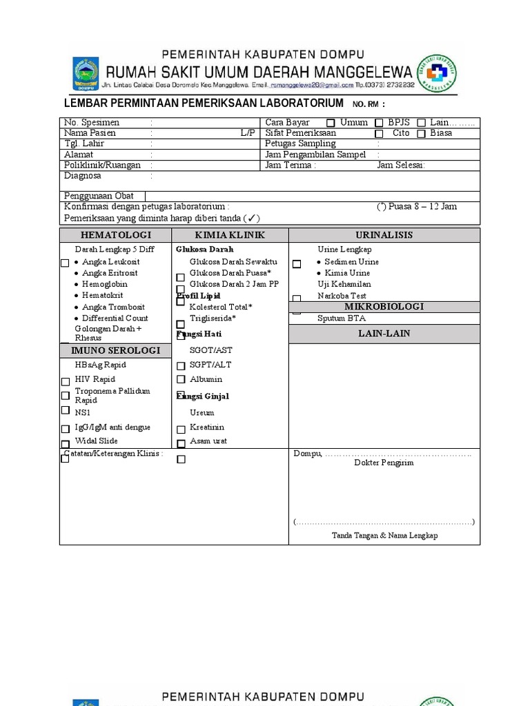 LEMBAR PERMINTAAN PEMERIKSAAN LABORATORIUM | PDF
