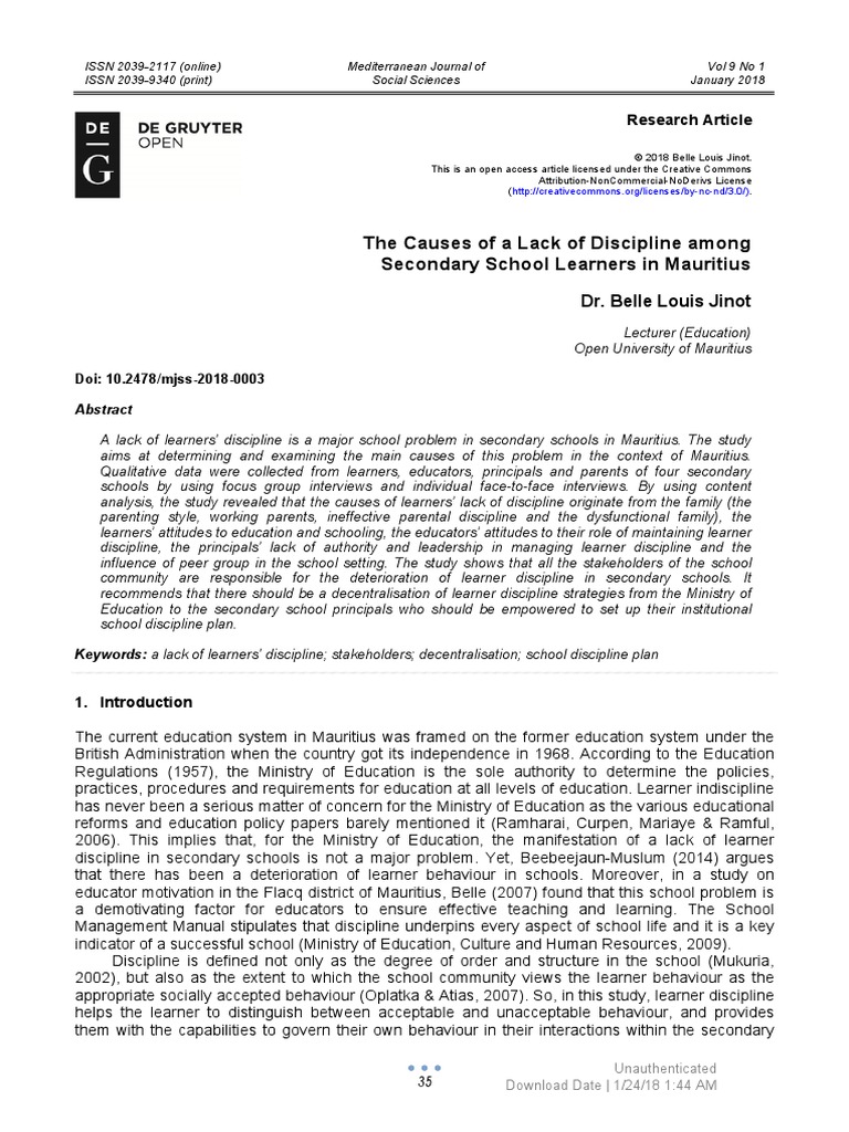 The_Causes_of_a_Lack_of_Discipline_among_Secondary | PDF | Teachers ...