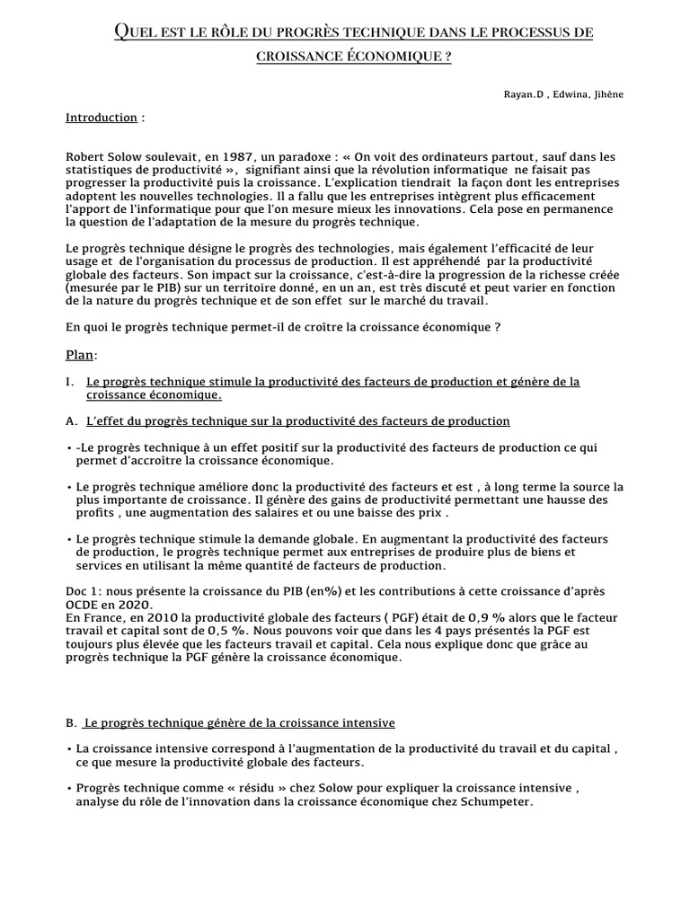 Quel Est Le Rôle Du Progrès Technique Dans Le Processus de Croissance ...