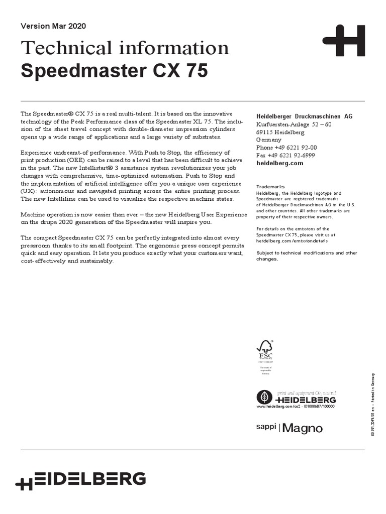 technical-data-speedmaster-cx-75 | PDF | Length | Computing