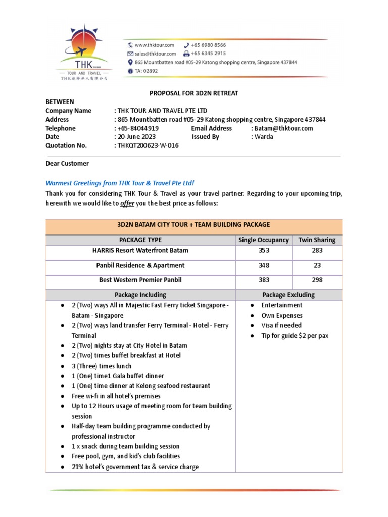 3D2N Batam Retreat Package Details | PDF | Legal Liability | Travel Visa