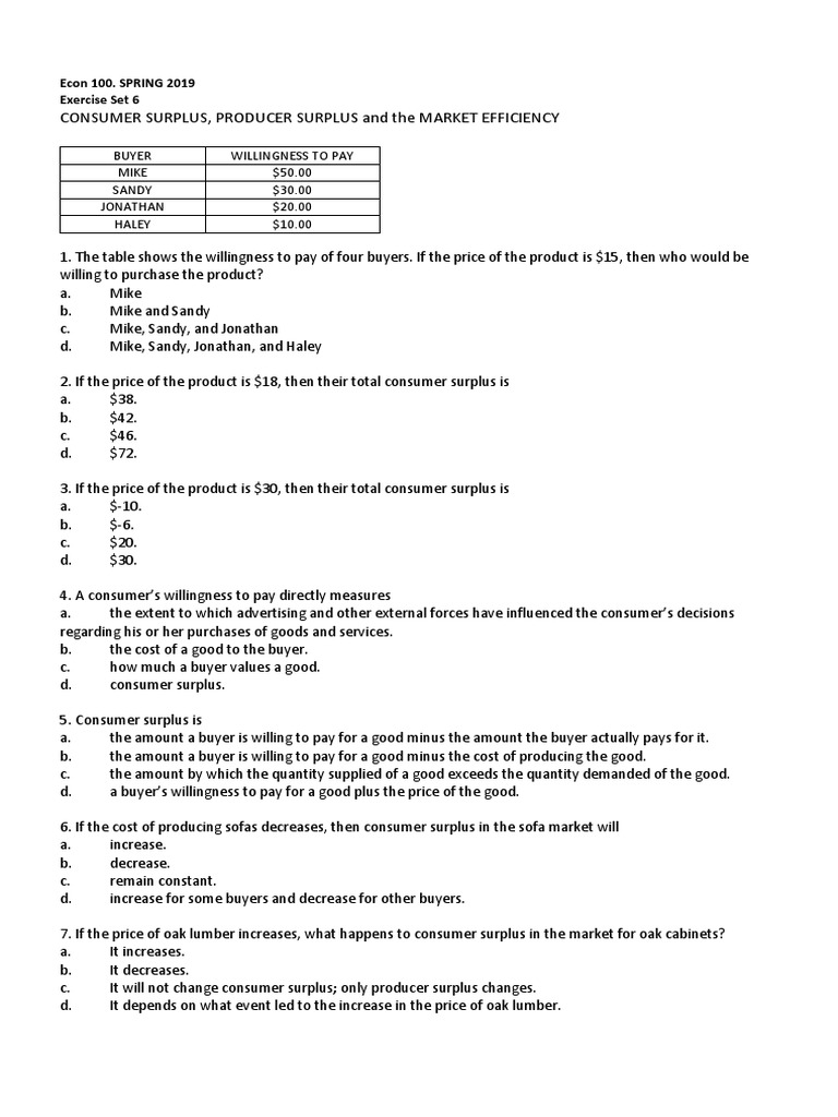 Consumer Surplus, Producer Surplus and The Market Efficiency | Download Free PDF | Economic ...