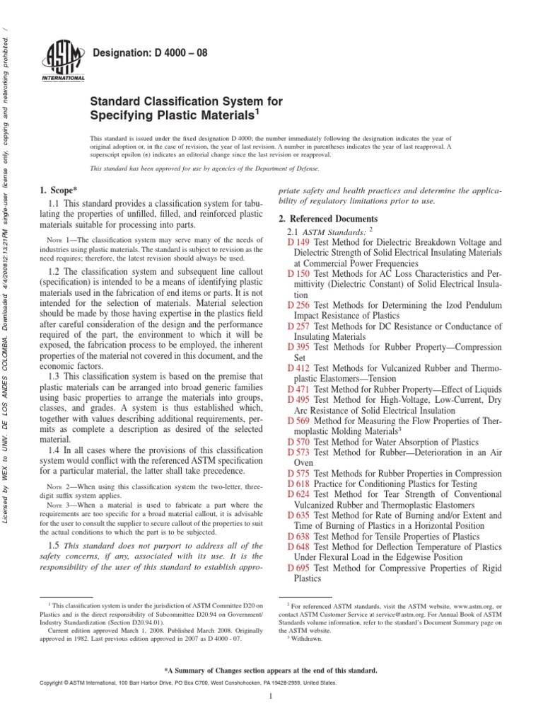 ASTM D4000 Plastic Material Classification | PDF | Polyvinyl Chloride ...